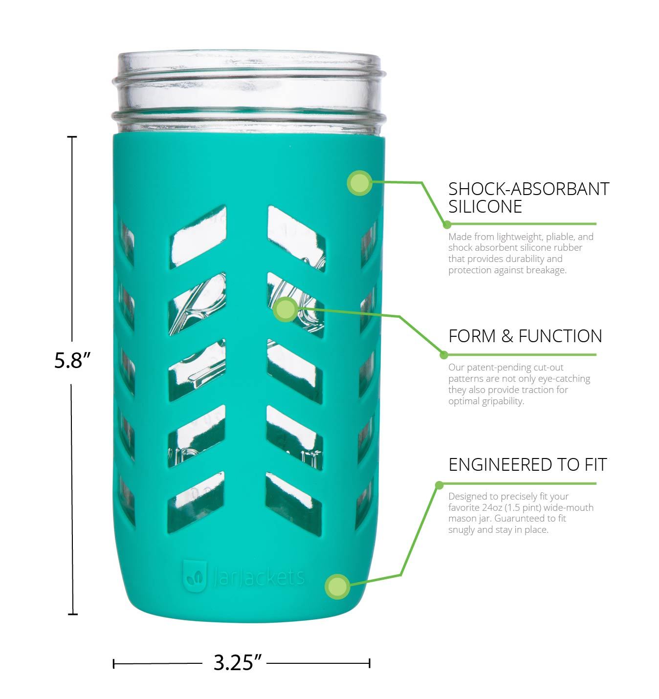 Silicone Mason Jar Sleeve - 24oz (1.5 pint) Wide-Mouth Jars - JarJackets